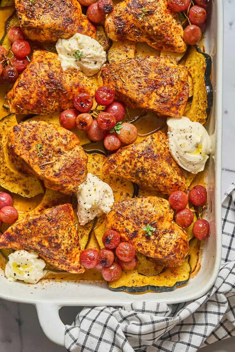 Herb Roasted Chicken, Grapes, and Acorn Squash Recipe - Easy Chicken ...